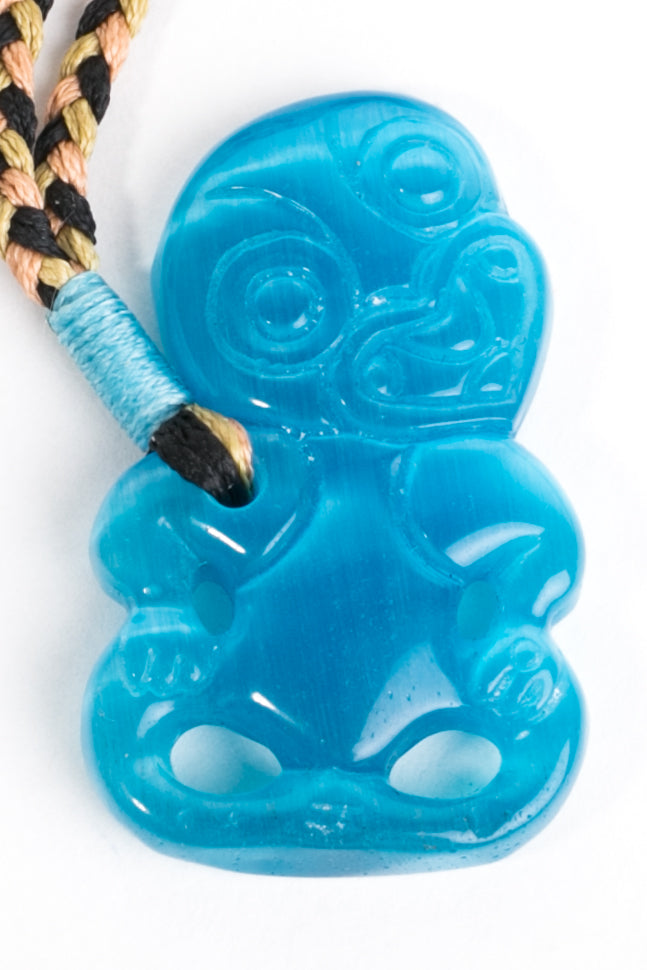 Blue Catseye Hei Tiki Pendant Ð Spiritual NZ Necklace – Sisters Collective NZ